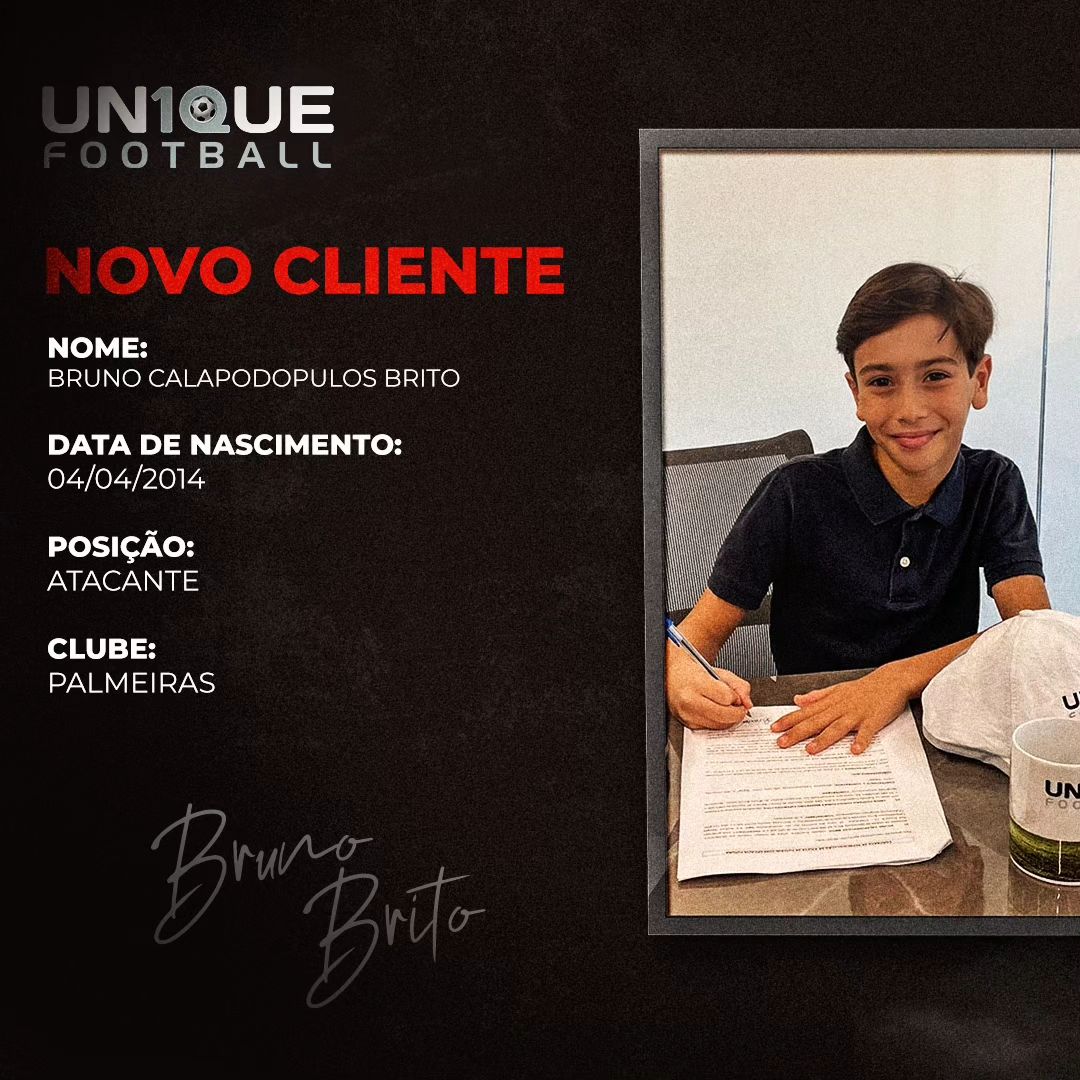 Bruno Brito, atleta do Palmeiras Sub-10, é o novo cliente da Un1que Football. - Un1que Football